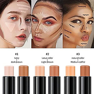Mysense 6 Colors Cream Contour Stick,Contouring Concealer Highlighter Stick,Double Head Body Face Brightens & Shades Make Up Foundation Cream Pen,3pcs