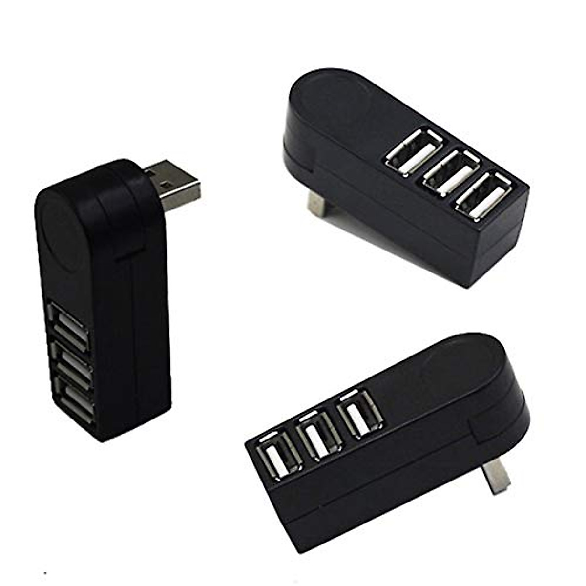 Acamifashion Mini Hub 3 Port 90 Degree USB 2.0 Data Hub Portable Rotating Splitter Adapter Hub for HDD Notebook Mac Black