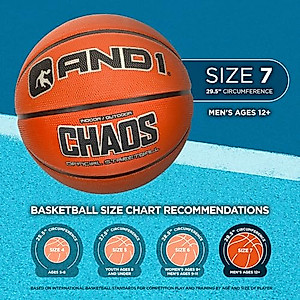AND1 Street Ink Rubber Basketball: Official Regulation Size 7 (29.5 inches) Rubber Basketball - Deep Channel Construction Streetball, Made for Indoor Outdoor