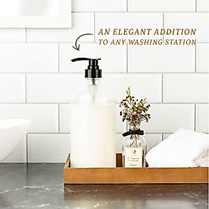 kitchentoolz 32-Ounce Pump Bottles, Large Clear Glass Boston Round Bottles w/Black Pumps. Great for Lotions, Laundry Soap Detergent, Oils, Sauces - Food Safe and Medical Grade (Pack of 2)