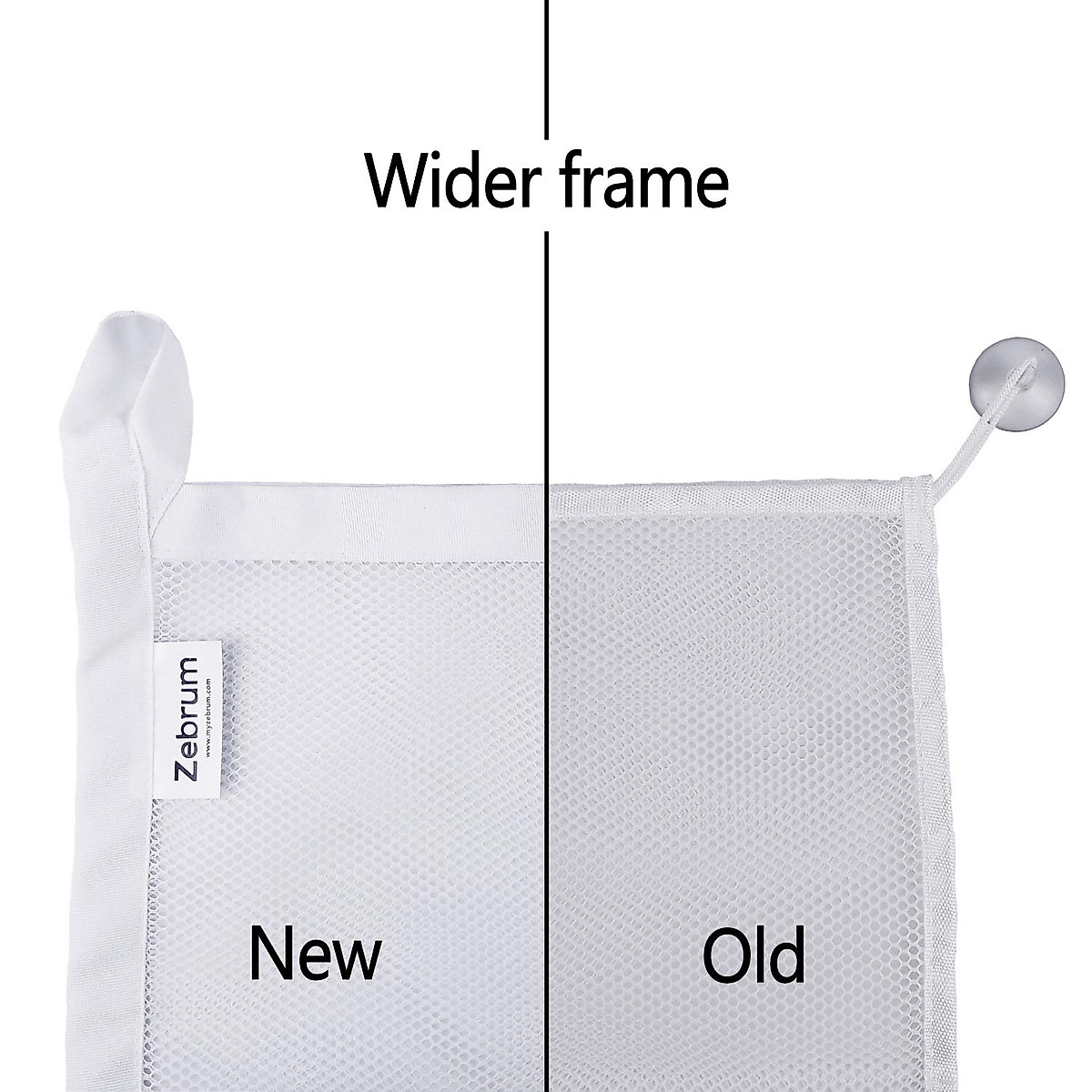 zebrum Bath Toy Organizer Set, 2 Large Strong Storage Mesh Bags, 18 x 14 Inch with 4 Strong Adhesive Hooks- Easy Storage of Bath Toys and Other Bathroom Items-White (Bath Toy Organizer Set)