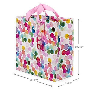 Hallmark 10" Large Square Gift Bag (Watercolor Dots, Just for You) for Birthdays, Mothers Day, Easter, Graduations, Retirements and More