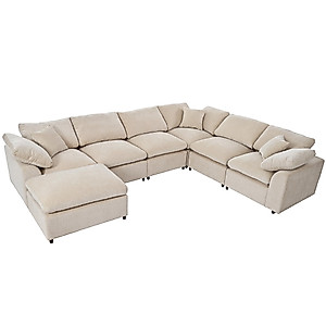 VEPXXP Oversized Modular Sectional Sofa Couch, 7 Seater Corner Sofa Modern U Shaped Sectional Couch with Ottoman Cloud Couches for Living Room, Office, Spacious Space
