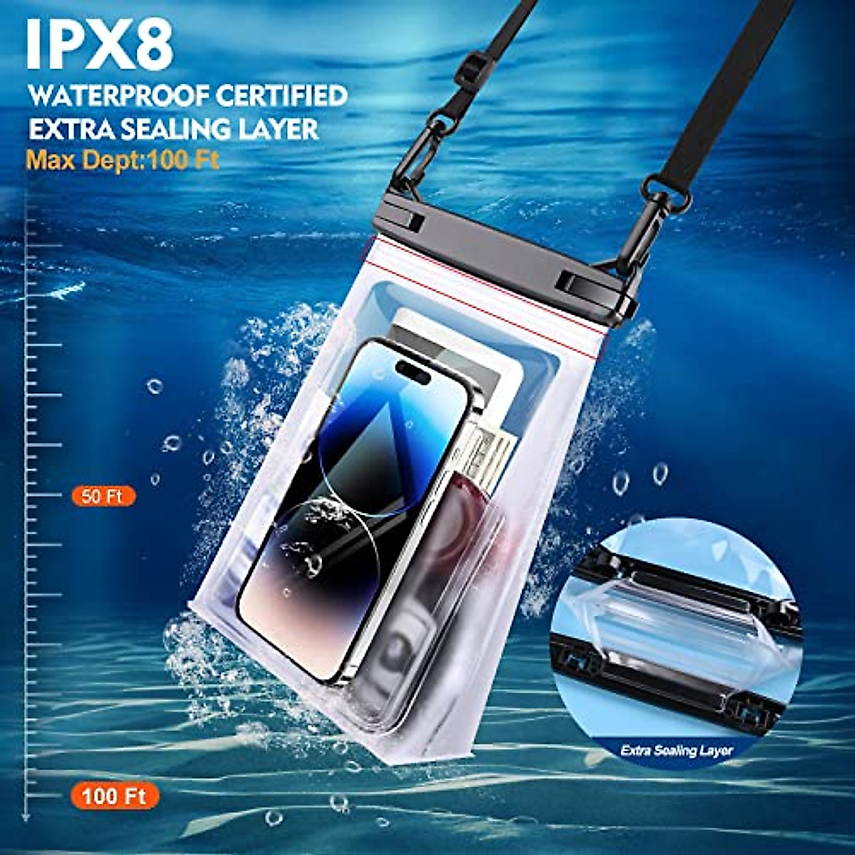 Large Floating Waterproof Phone Pouch [with Sealing Strip], Cell Phone Dry Bag for iPhone 15 14 13 12 11 Pro Max Galaxy S23 S22 All Phones, Universal Float Water Proof Bag for Beach Water Park