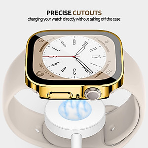 for Apple Watch Case 41mm,Hard Case with Tempered Glass Screen Protector,Watch Cover for Apple Watch Series 9 8 7 Screen Protector,Ultra-Thin Durable Waterproof Case,Gold