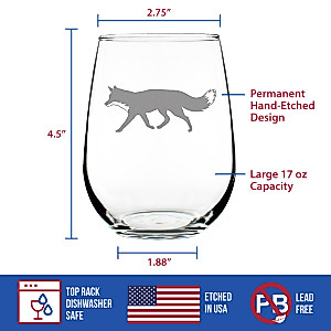 Fox Silhouette Stemless Wine Glass - Cabin Themed Fox Gifts or Rustic Fox Decor for Women and Men - Large 17 Oz Glasses