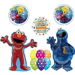 Anagram Waving Elmo and Cookie Monster Party Supplies 11 pc Birthday Balloon Bouquet Decorations