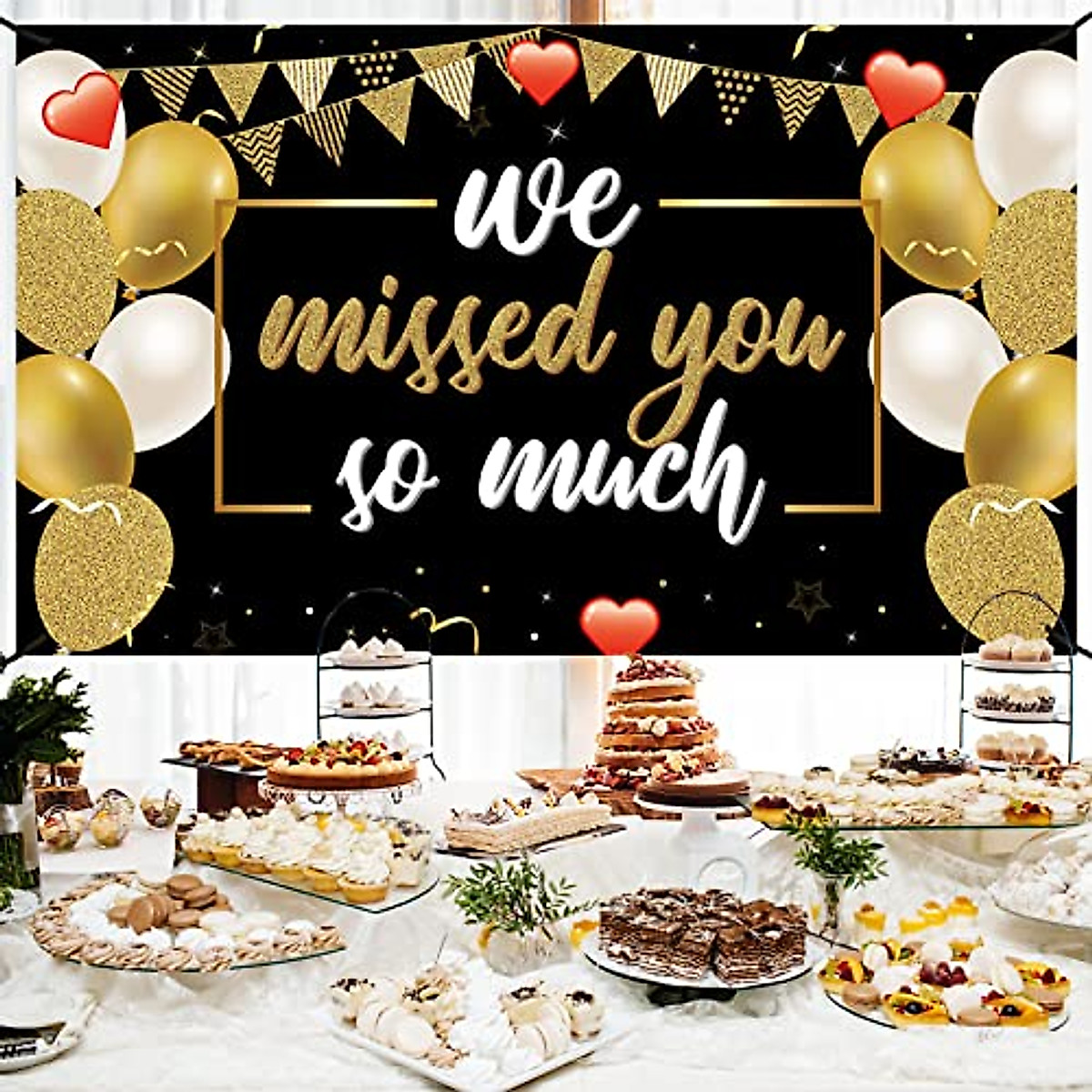 Welcome Home Decorations We Missed You So Much Banner Backdrop, Black Gold Welcome Back Home Family Party Supplies, Patriotic Military Homecoming Army Deployment Returning Back Poster Decor