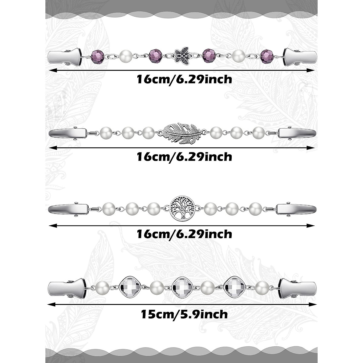 4 Pieces Vintage Sweater Shawl Clips Retro Cardigan Collar Clips Dress Shirt Brooch Clips for Women Wearing, 4 Styles(Pearl Butterfly Style)