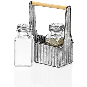 Red Co. Glass Salt and Pepper Shaker Set in 5” Metal Carrying Toolbox Caddy with Wooden Handle