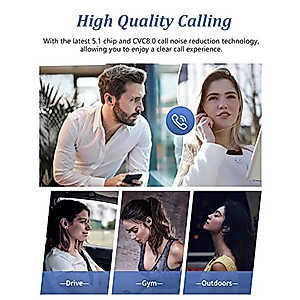 Wireless Earbuds, Bluetooth 5.1 Headphones Wireless Immersive Bass Sound in-Ear Headphones with Noise Cancellation Mic, Waterproof Bluetooth Earphone with Charging Case for Work, Sports (Black)