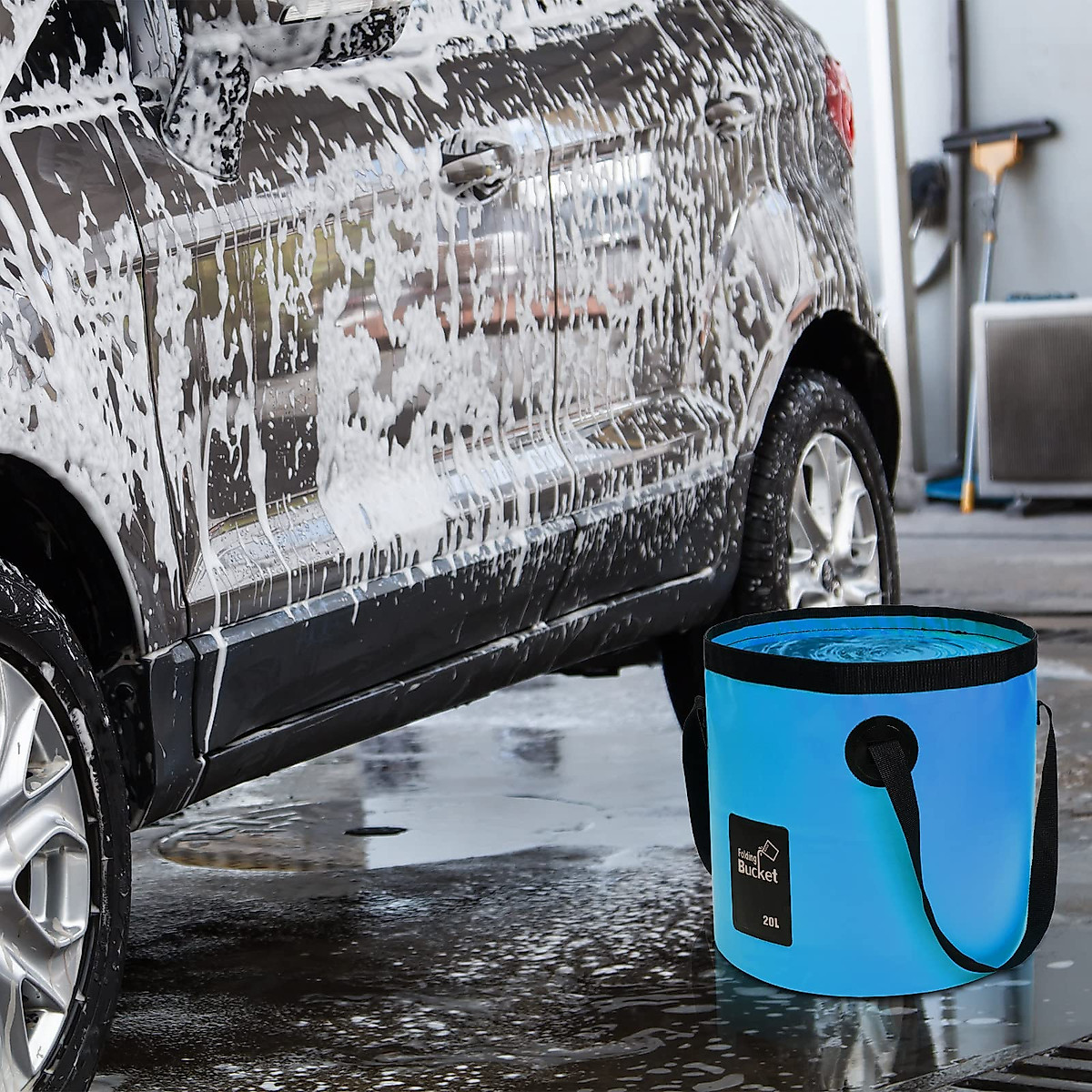 Tessco Collapsible Bucket with Handle Collapsible Sink Camping 5 Gallon Folding Bucket Portable Wash Basin 20 L Camp Water Container for Outdoor Fishing Hiking Traveling Gardening Car Washing (8 Pcs)