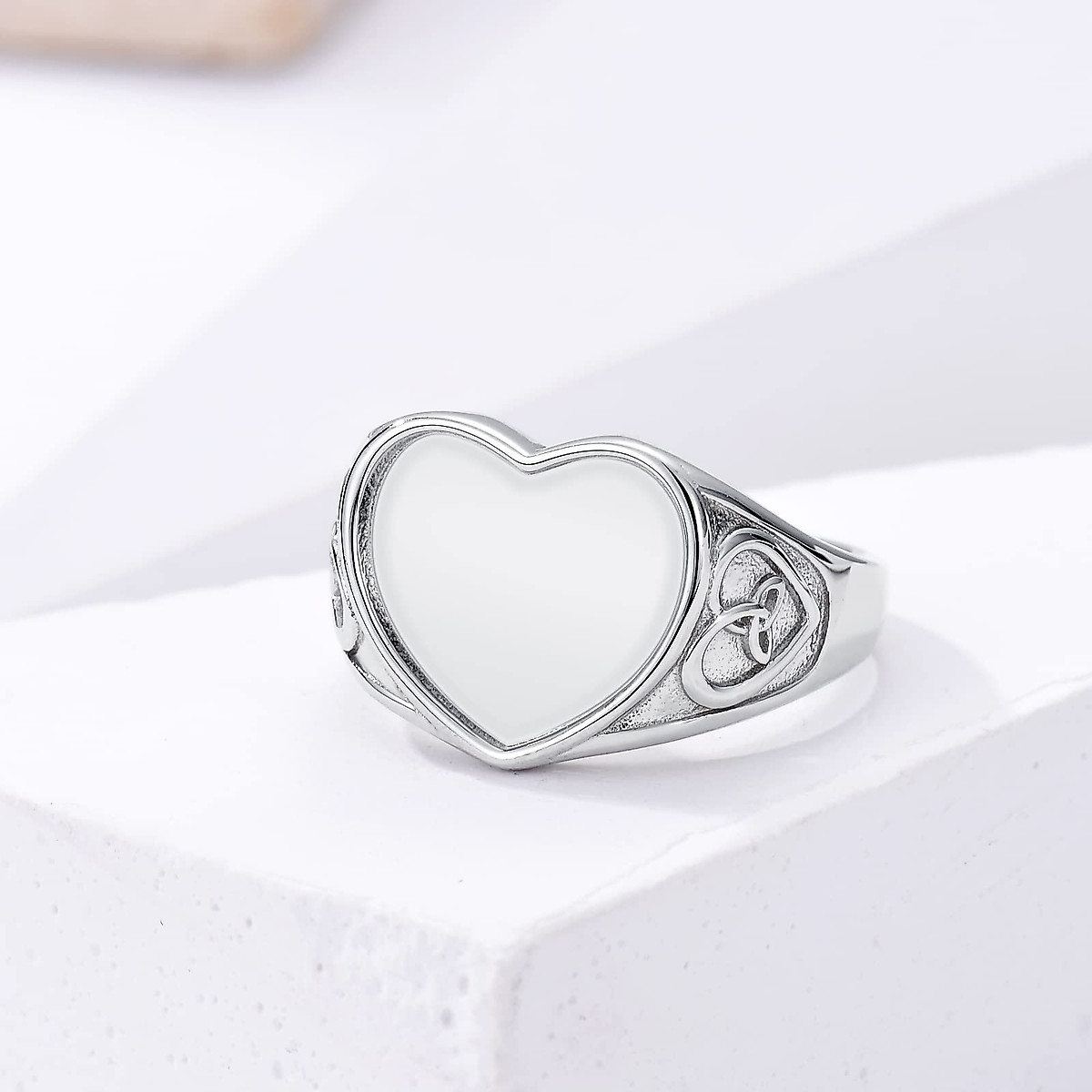 SLIACETE Custom Photo Ring 925 Sterling Silver Personalized Heart Picture Ring Jewelry Gift for Her Women Wife