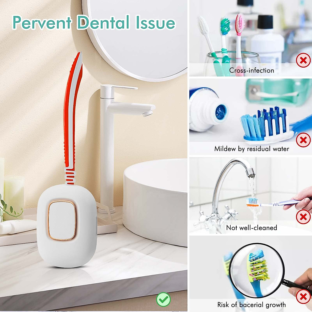 MIKICARE Mini Toothbrush Cover T3 – 3 in 1 Function with Magnetic Sticker, Personal Toothbrush Case for Household & Travel (White)