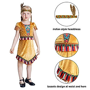 IKALI Girls Native American Costume, Kids Indian Costume Toddlers Children Halloween Role Play Costume Outfit Dress-Up Set
