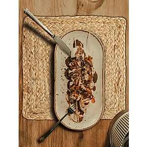 Natural Jute Placemat Set of 4 - Square 13 Inch Decorative Reversible Braided Hand Woven Charger for Dinner Table Décor Farmhouse Christmas Wedding Family Gathering Party and Everyday Use