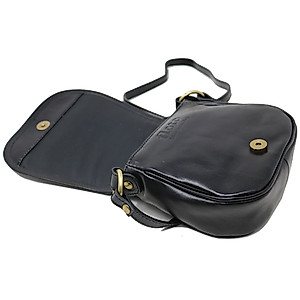 Floto Venezia Women's Saddle Bag Crossbody Shoulder Bag Handbag (Black)