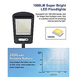 ICOFRU Solar Lights Outdoor Waterproof,1000LM 168 LEDs Flood Lights with Motion Sensor,Solar Powered Security Light for Outside,Garden,Yard,Shed,Gutter,2 Pack