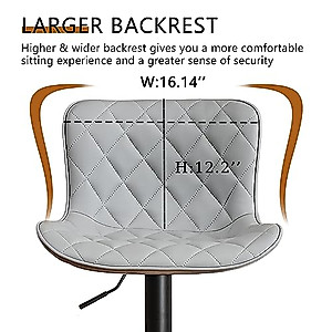 YOUNUOKE Bar Stools with Back, Modern Faux Leather Swivel Counter Height Barstools Adjustable Tall Bar Stools, Single Bar Chairs for Kitchen Islands, Grey Gray
