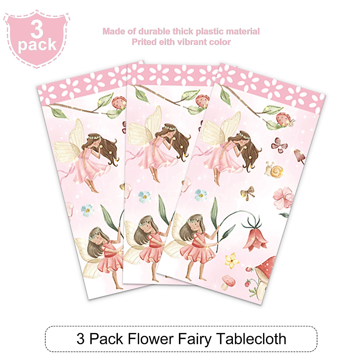 XUELIREN 3PCS Fairy Party Tablecloth for Girls 1st 2rd First Birthday Fairies Enchanted Themed Baby Shower Party Decorations Garden Flower Table Cover-54x108IN