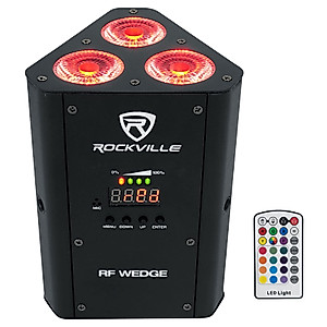 5 Rockville RF Wedge Black RGBWA+UV Battery Wireless DMX DJ Up Lights+RF Remotes