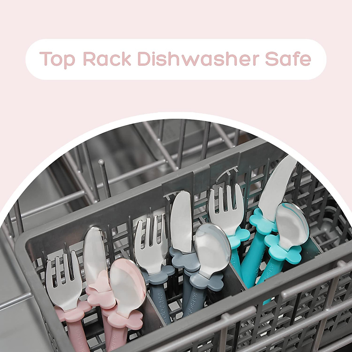 Grabease Toddler Silverware Set Forks Spoons and Knives Set Toddler Utensils Feeding Supplies, BPA and Phthalates-Free, Dishwasher Safe, Blush Pink