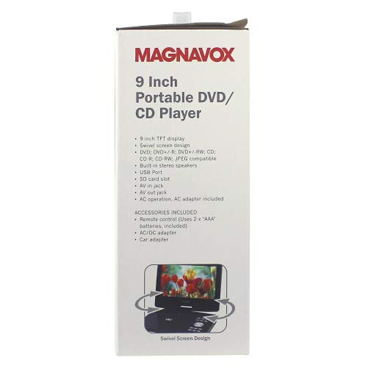 Magnavox MTFT713-BK Portable 9 Inch TFT Swivel Screen DVD/CD Player in Black