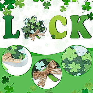 4 Pieces St. Patrick's Day Decorations Lucky Letter Wooden Table Signs Shamrock Table Centerpiece for Gift Tabletop Desk Party Home Tray Decor