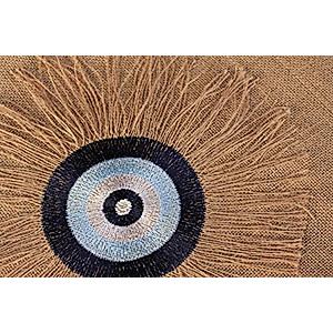 Evil Eye Embroidery Jute Handbag Tote Beach Bag Zipper Gift Bag with Crystals and Tassels