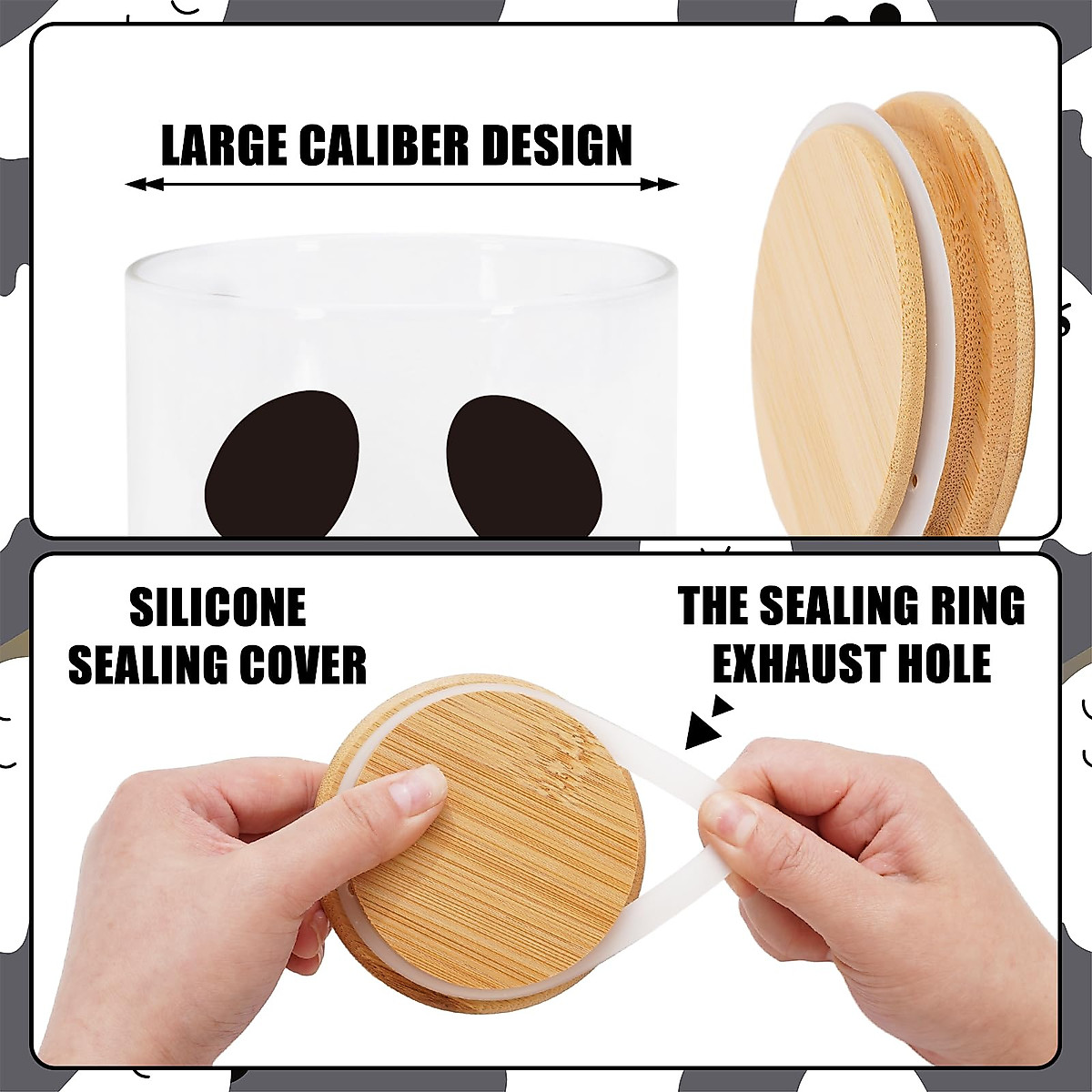 JarThenaAMCS 3Pcs Halloween Glass Storage Jars with Airtight Bamboo Lid Ghost Face Decorative Canisters Sets for Home Kitchen Countertop Decoration