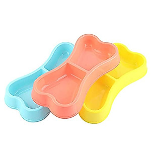 FUUIE Bowls for Food and Water 1PC Bone Shape Pet Dog Bowl Plastic Portable Durable Puppy Pet Feeding Bowl Double Fashion Solid Cat Feeding Bowls Pet Supplies (Color : Blue)