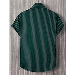 COZYEASE Men's Button Down Shirt Short Sleeve Collar Neck Casual Shirts Tops Dark Green M
