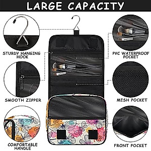 POFATO Butterfly Dragonfly Ink Travel Toiletry Bag Cosmetic Makeup Bag for Women Men Hanging Hook Wash Toiletries Portable Toiletry Bags Organizer