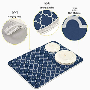 Super Absorbent Dish Drying Mat Microfiber Fast-Drying Dish Mat 24" x 18" Kitchen Dish Drying Pad Watercolor Cute Navy Blue Moroccan Mandala