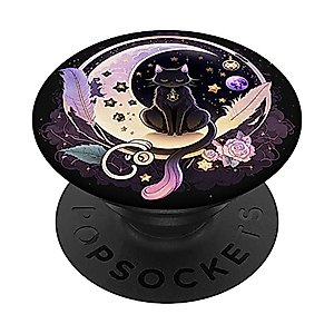 Moon Phases Crystal Witchy Cute Black Cat Kawaii Pastel Goth PopSockets Swappable PopGrip