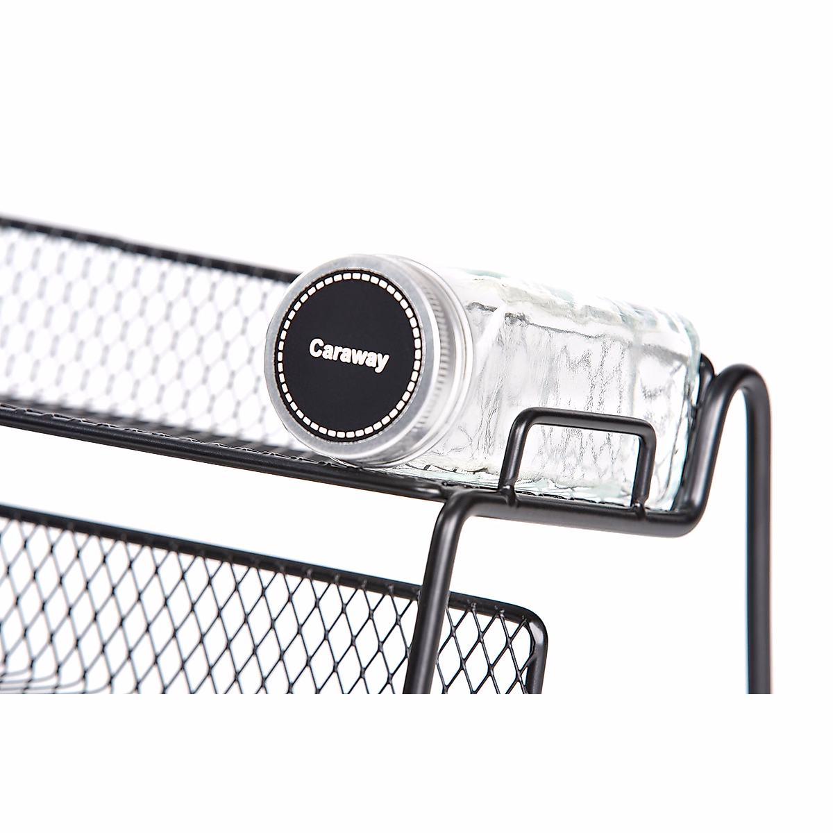 GONGSHI 3 Tier Cabinet Spice Rack Organizer with 21 Empty Glass Spice Jars (4oz), 386 Spice Labels, Chalk Marker and Funnel for Pantry Cupboard or Countertop, Black