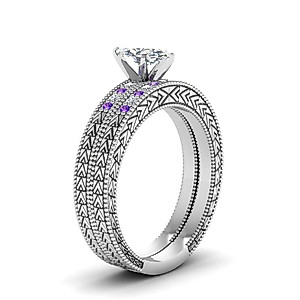 JewelryGift Antique Design Pave Engagement Rings sterling silver Natural Amethyst Marquise shape purple color Milgrain Engagement Rings pave Setting in Size 12 Casual Wear for Gift