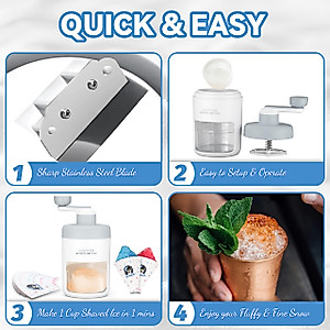 Party Ice Manual Shaved Ice Maker Machine, Ice Shaver Machine, Snow Cone Maker Machine, Portable Ice Crusher, 10 Cups 10 Spoon Straws & Recipes Included (Gray)