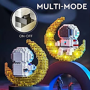 Astronaut Mini Building Sets for Adults, Micro Blocks Cool Small Toys with Led Lighting Kit, Easter Day Coolest Gifts for Teen 12+ Boys Girls to Build - Compatible with Nano(388 PCS)