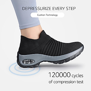 STQ Womens Slip on Walking Shoes Breathable Non Slip Work Shoes Comfortable Air Cushion Orthopedic Sneakers with Arch Support Black 7.5