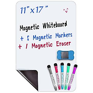 INMORVEN 17 x 11 inches Magnetic Dry Erase Whiteboard Sheet, White Board for Fridge, with 5 Colored Markers and 1 Eraser, Small Message Center for Family Office Refrigerator and Kitchen Shopping List