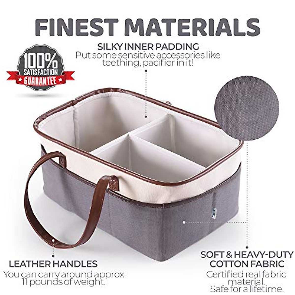 Baby Diaper Caddy Organizer - Grey Nursery Essentials Storage - Portable Basket for Car - Newborn Nursery Décor and Changing Table Accessory