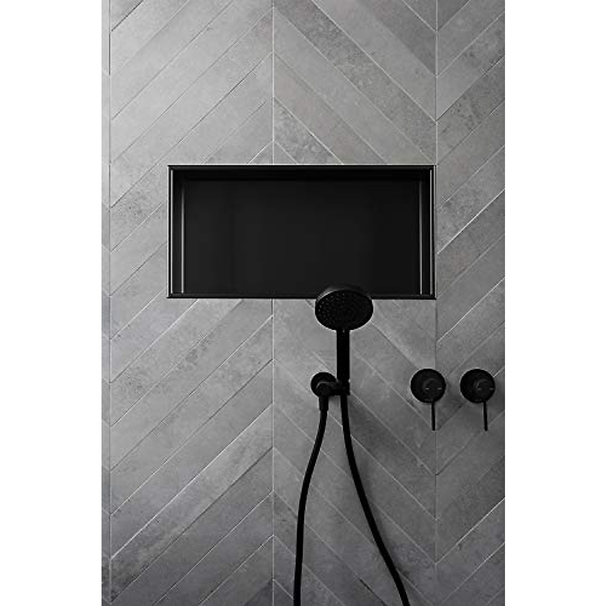 Shower Niche - NO TILE NEEDED 24" X 12" Powder Coat Black Recessed Single Shelf Organizer – Best Modern In Wall Bathroom Accessory for Shower or Tub Storage | Nook Insert Holds Soap Bottles Toiletries