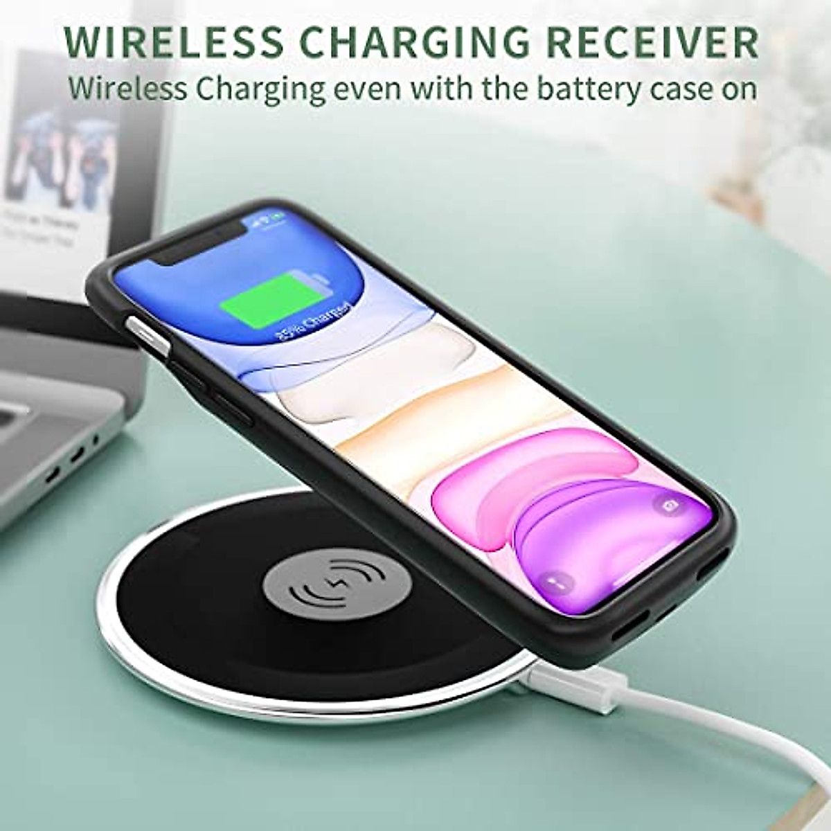 NEWDERY Battery Case for iPhone 11 Qi Wireless Charging Compatible, 5000mAh Extended Rechargeable Portable Charger Case for iPhone 11 (6.1 inches)