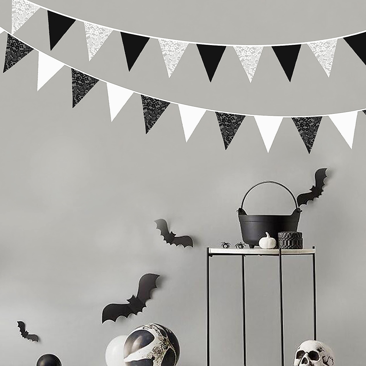 10M/32Ft White Pennant Banner Fabric Lace Triangle Flag Cotton Bunting Garland Streamers for Wedding Chistmas Birthday Anniversary Party Home Nursery Outdoor Garden Hanging Festivals Decorations