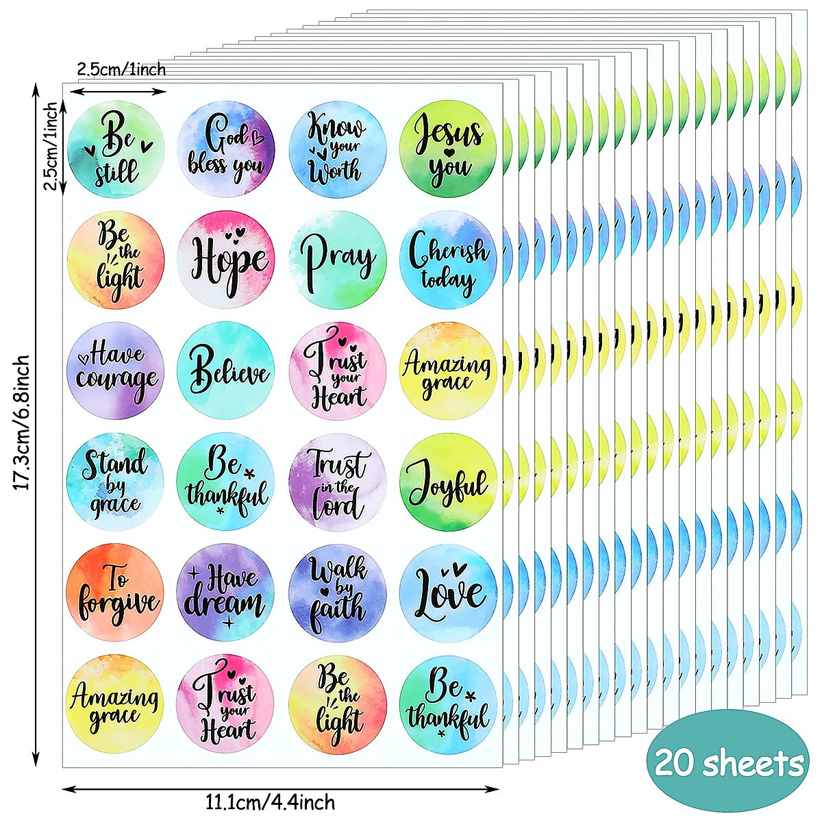 480 Pieces Inspirational Bible Verse Stickers Motivational Scripture Round Bible Stickers Faith Encouraging Decals for Prayer Laptop Phone Water Bottle Scrapbook(Cute Styles)