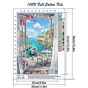 Landscape Beach Stamped Cross Stitch Kits - Colorful 11CT Printed Easy Pattern Needlepoint Kits Embroidery Crafts for Adults Beginners Gift 12x16 Inch