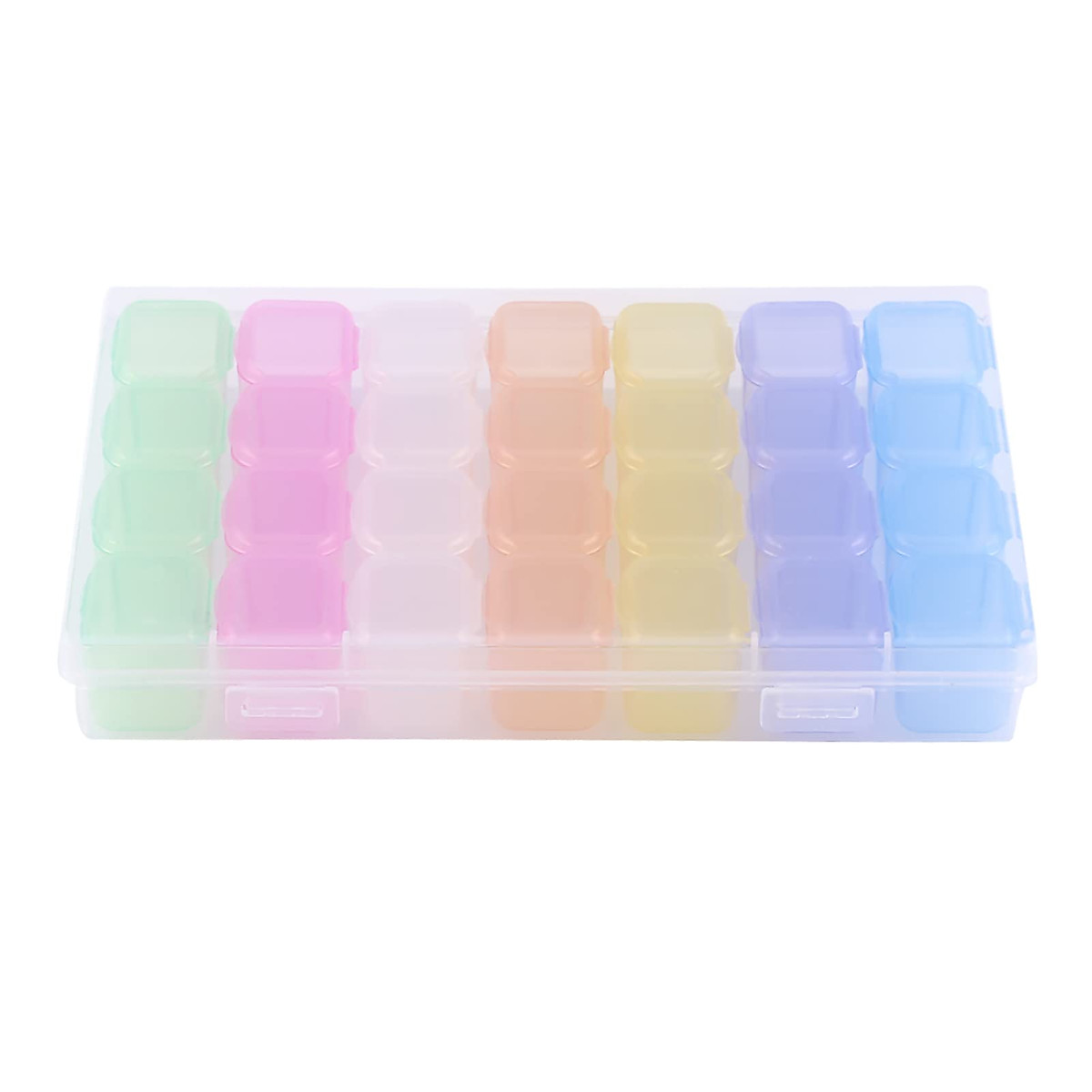 Hilitand Diamond Embroidery Box, 28 Grids Plastic Transparent Storage Box Nail Art Rhinestone Jewelry Beads Display 7 Color Case Organizer