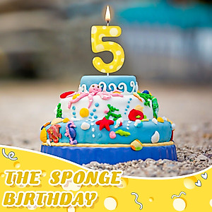 Conelist Sponge Birthday Number Candle Yellow Sponge Print Themed Birthday Candles Numeral Birthday Cake Topper for Sponge Themed Birthday Sponge Fans Party Decoration Supplies (Number 5)