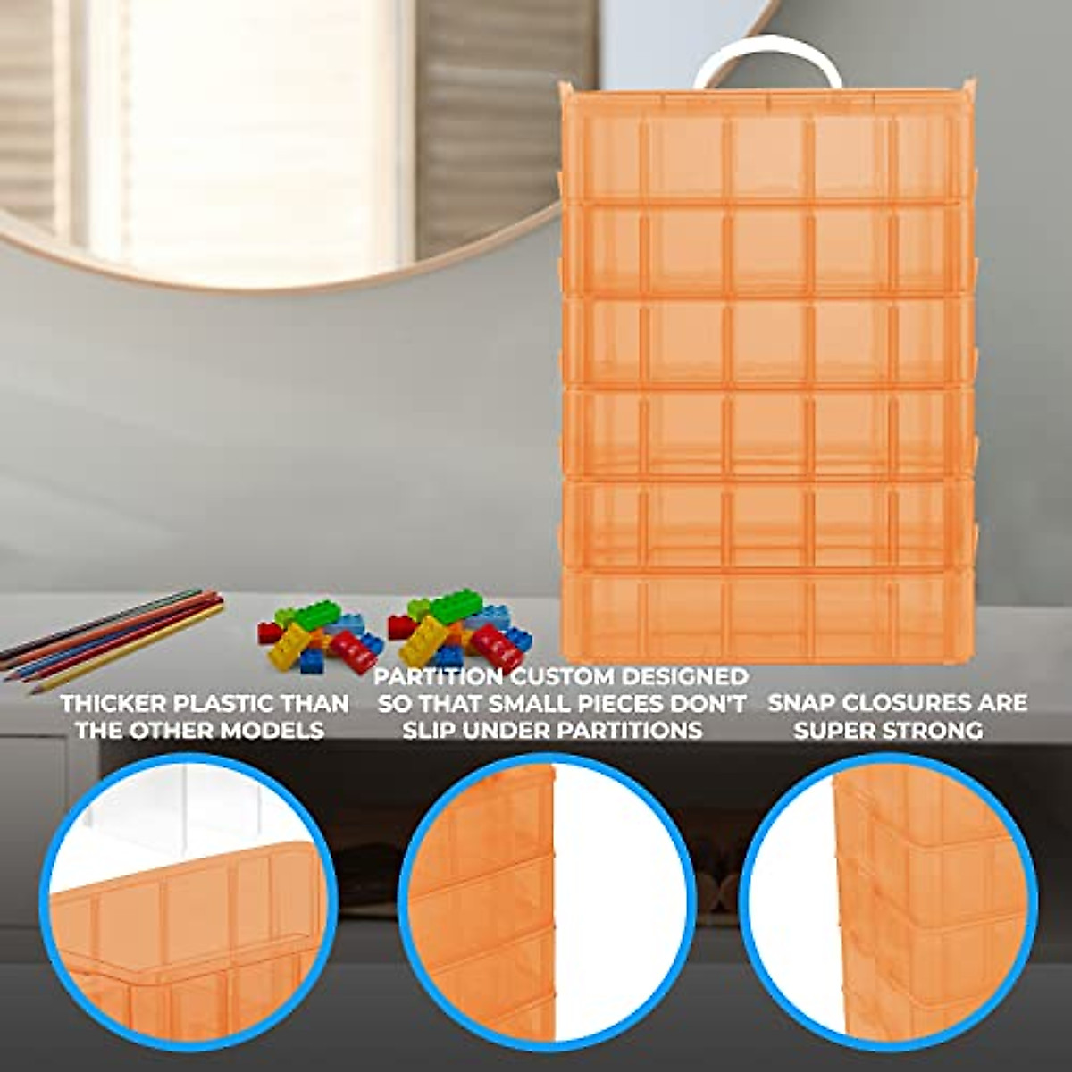 LifeSmart Stackable Storage Bin Organizer Box with Adjustable Compartments | Small Plastic Containers with Dividers for Beads DIY Art Craft, Small Toys, Jewelry, Fishing Tackles and Sewing Supplies